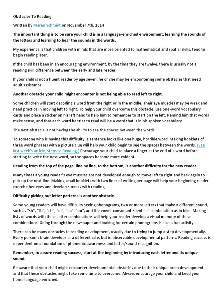 Obstacles To Reading | PDF | Vocabulary | Word