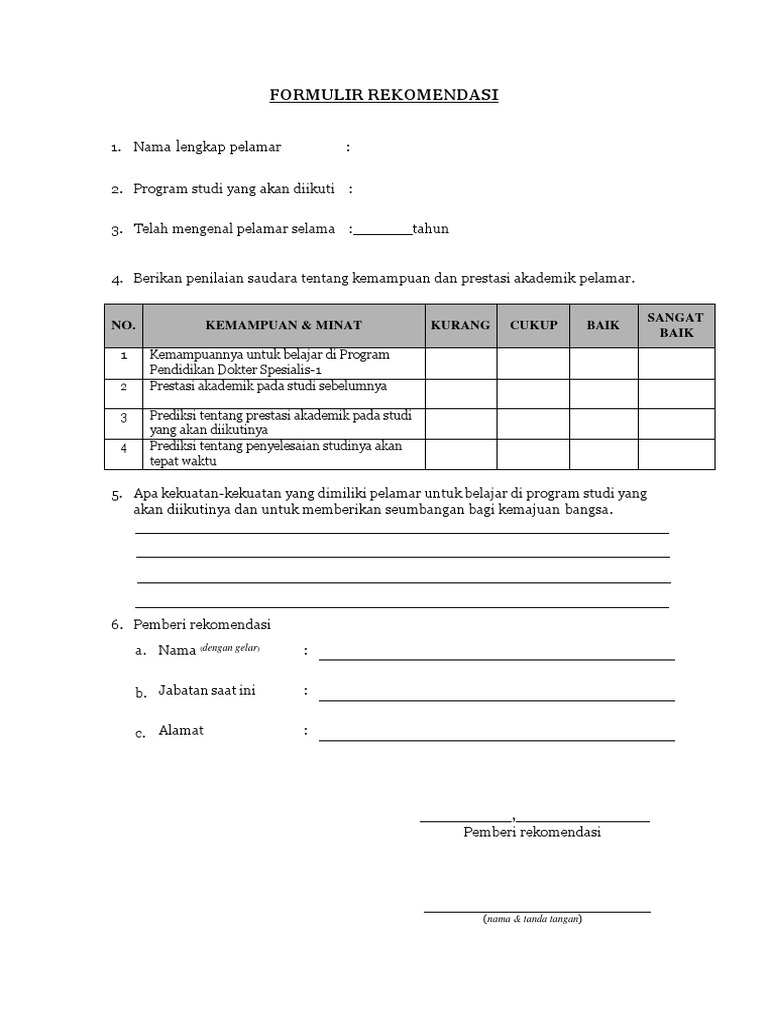 Formulir Rekomendasi | PDF