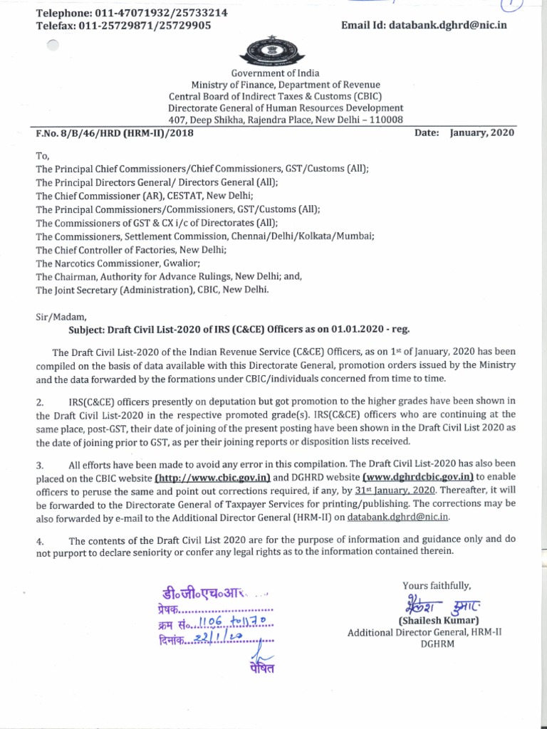 Draft Civil List 01.01.2020 | PDF | Academic Degree | Titles