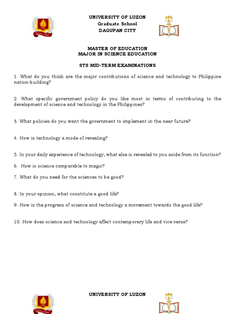 STS Mid Term and Final Exams | PDF | Science | Science Education