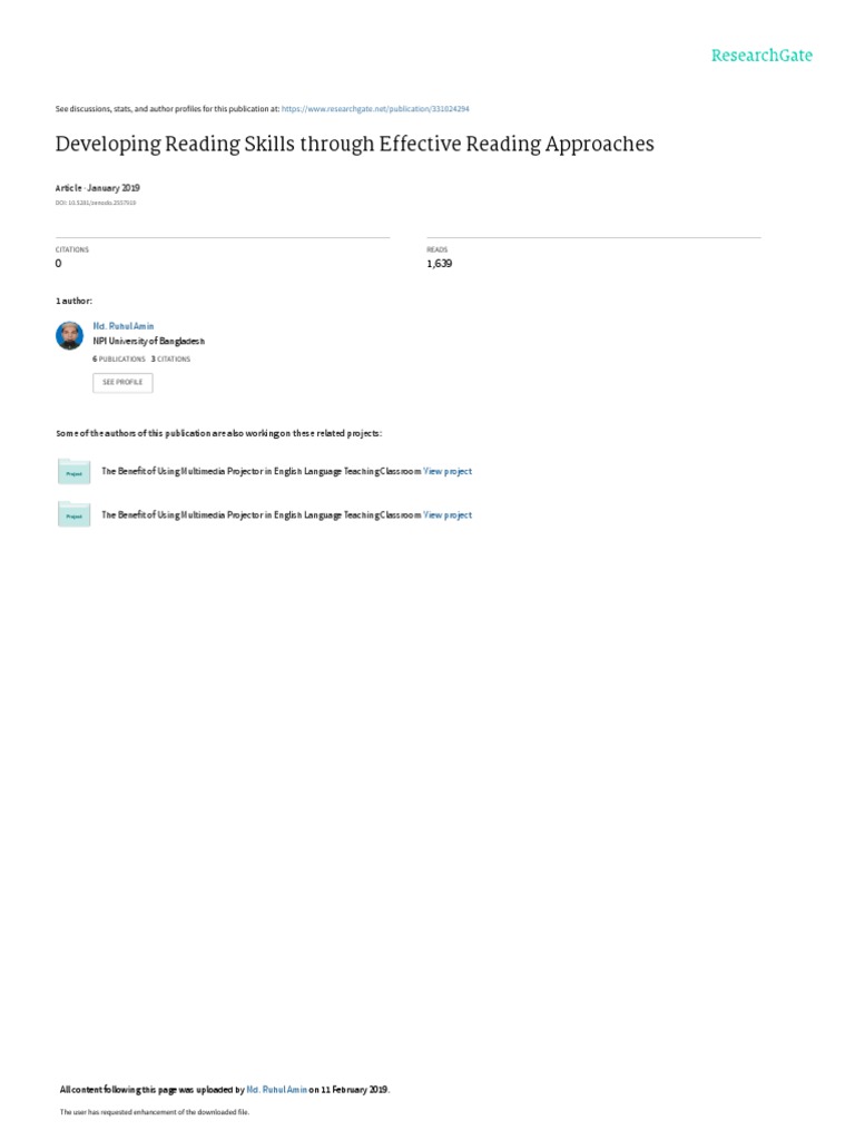 Developing Reading Skills Through Effective Reading Approaches | Download Free PDF | Reading ...