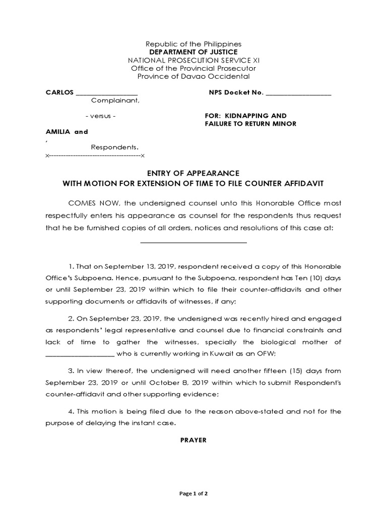 Motion For Extension of Time | PDF | Legal Procedure | Common Law