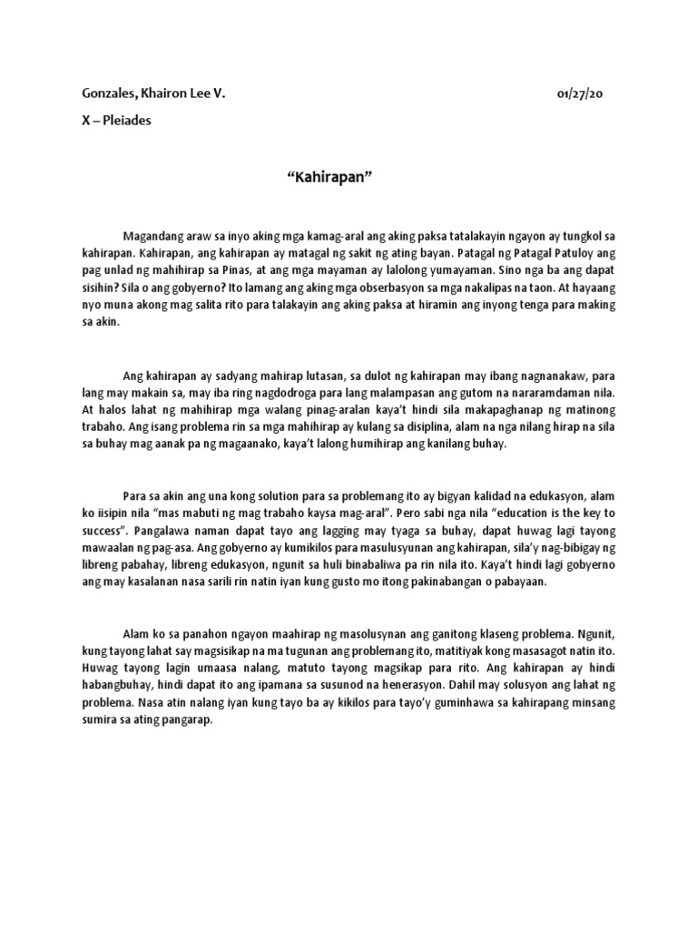 Talumpati Tungkol Sa Kahirapan | PDF Talumpati Tungkol Sa Kahirapan | PDF
