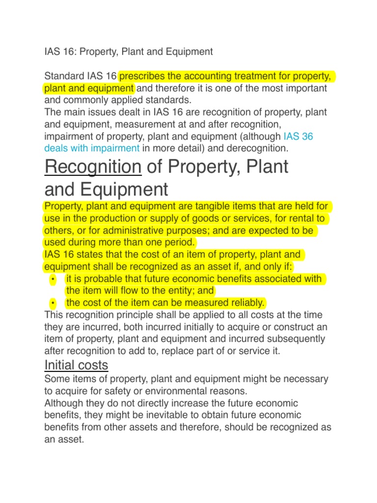 IAS 16 Summary | PDF | Fixed Asset | Depreciation