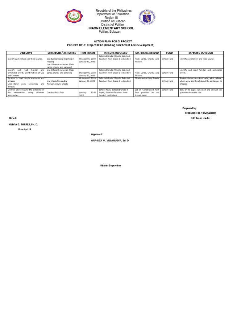 Cip Project Read Action Plan | PDF | Pedagogy | Teaching