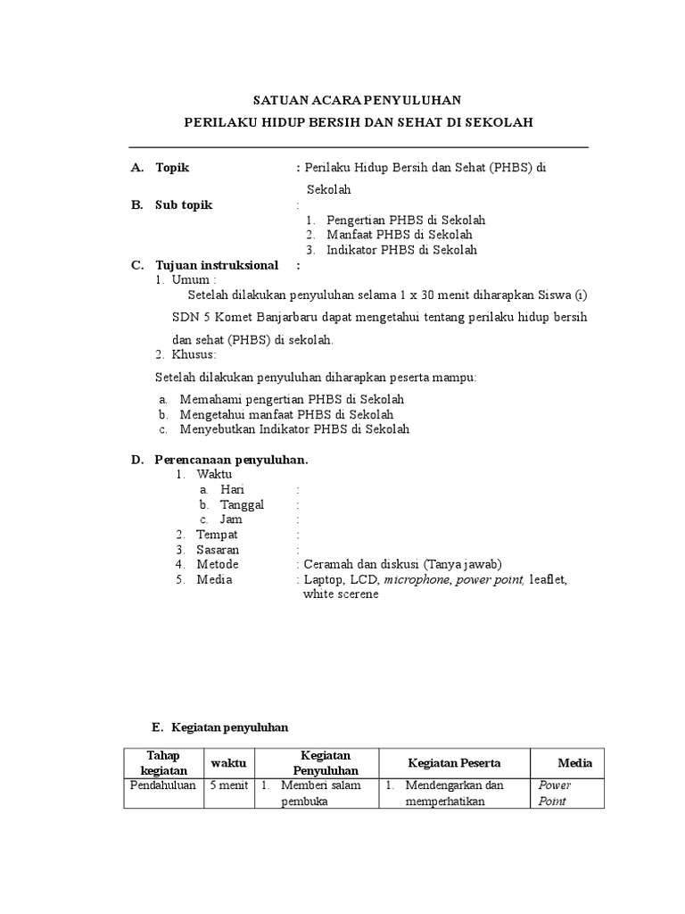 SAP PHBS Di Sekolah | PDF