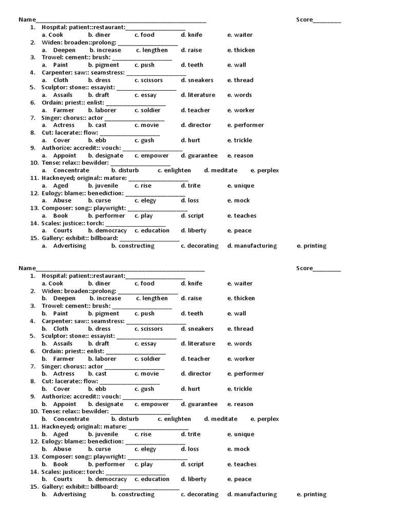 Verbal Analogy | PDF | Nature