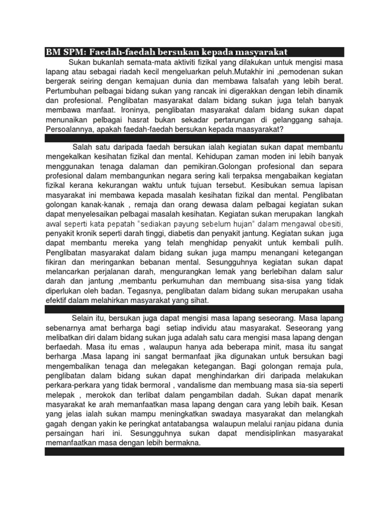 Karangan Faedah Bersukan | PDF