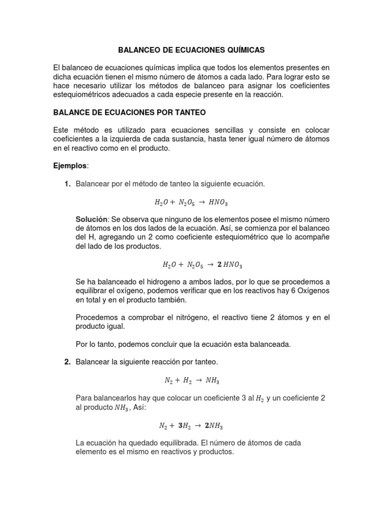 Balanceo de Ecuaciones Químicas2partescompletas | PDF | Estequiometría ...