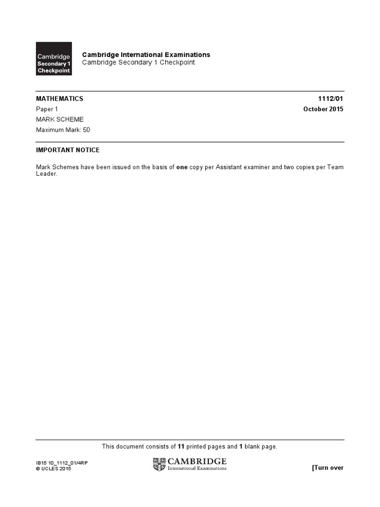 Secondary Checkpoint - Math (1112) October 2015 Paper 1 MS PDF | PDF ...