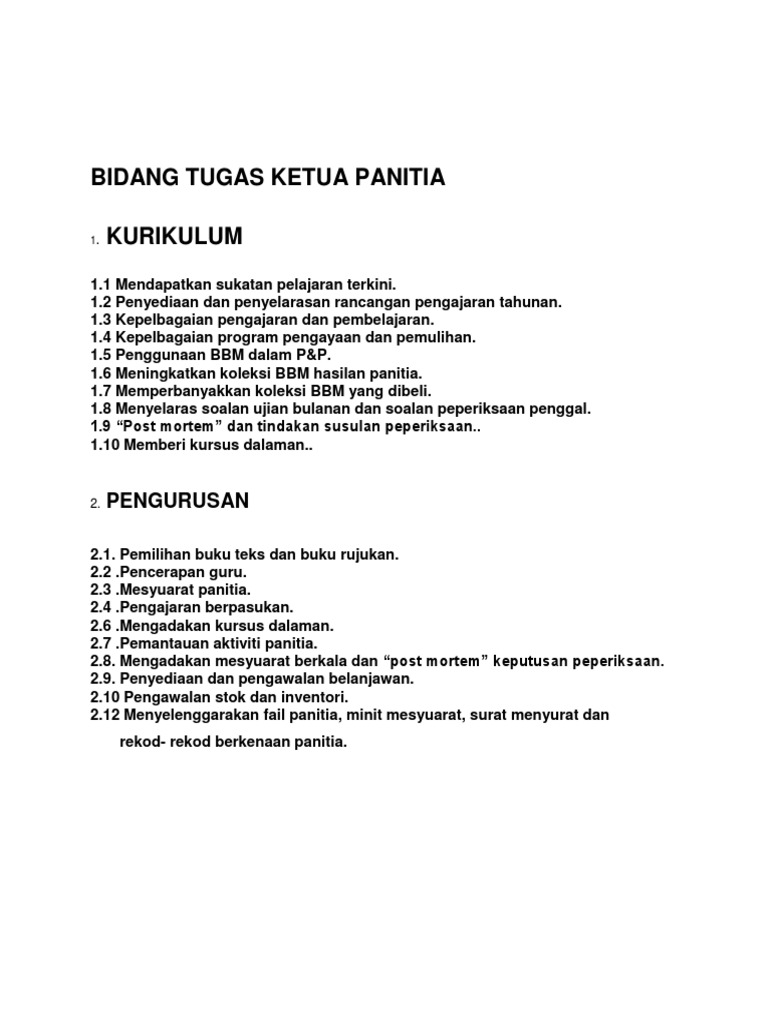 Bidang Tugas Ketua Panitia | PDF