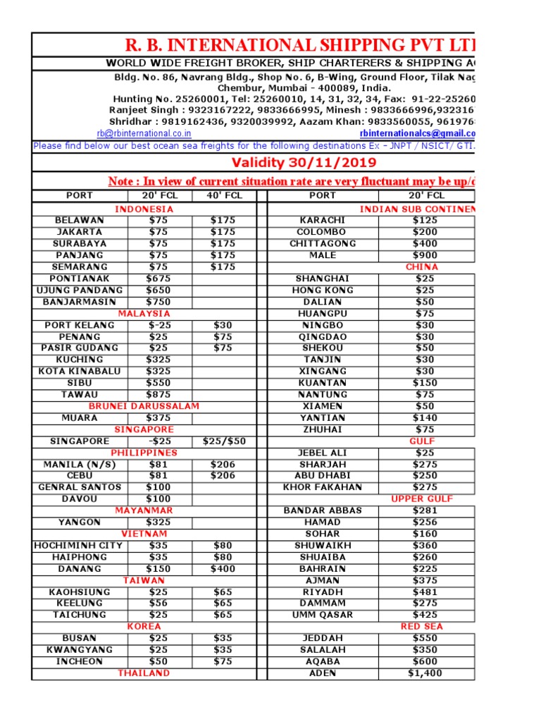 Export Freight Sheet | PDF