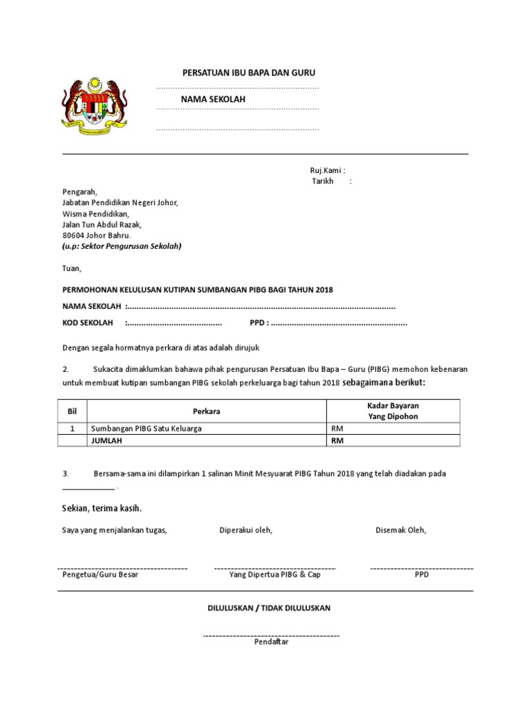 Surat Permohonan Sumbangan Pibg | PDF | Karier & Perkembangan | Bisnis