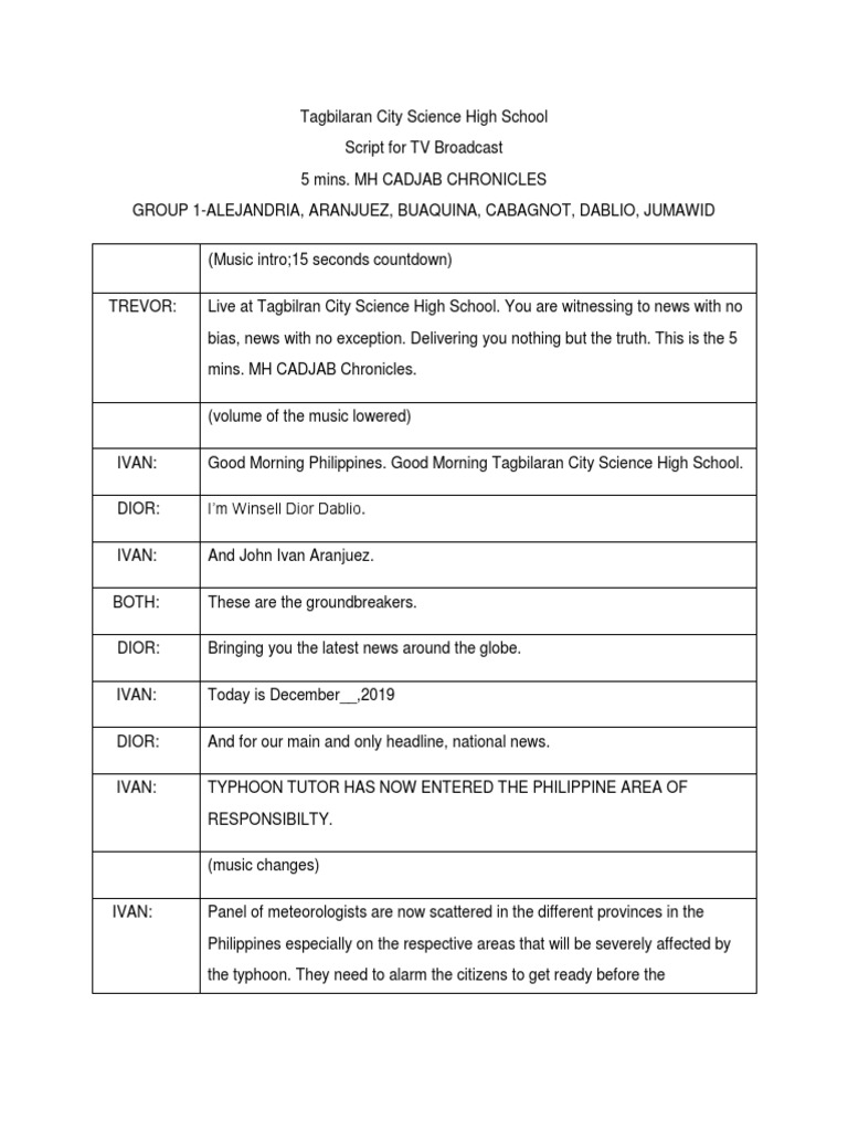 Script For TV Broadcast 3 | PDF | Pacific Typhoon Seasons | Typhoon