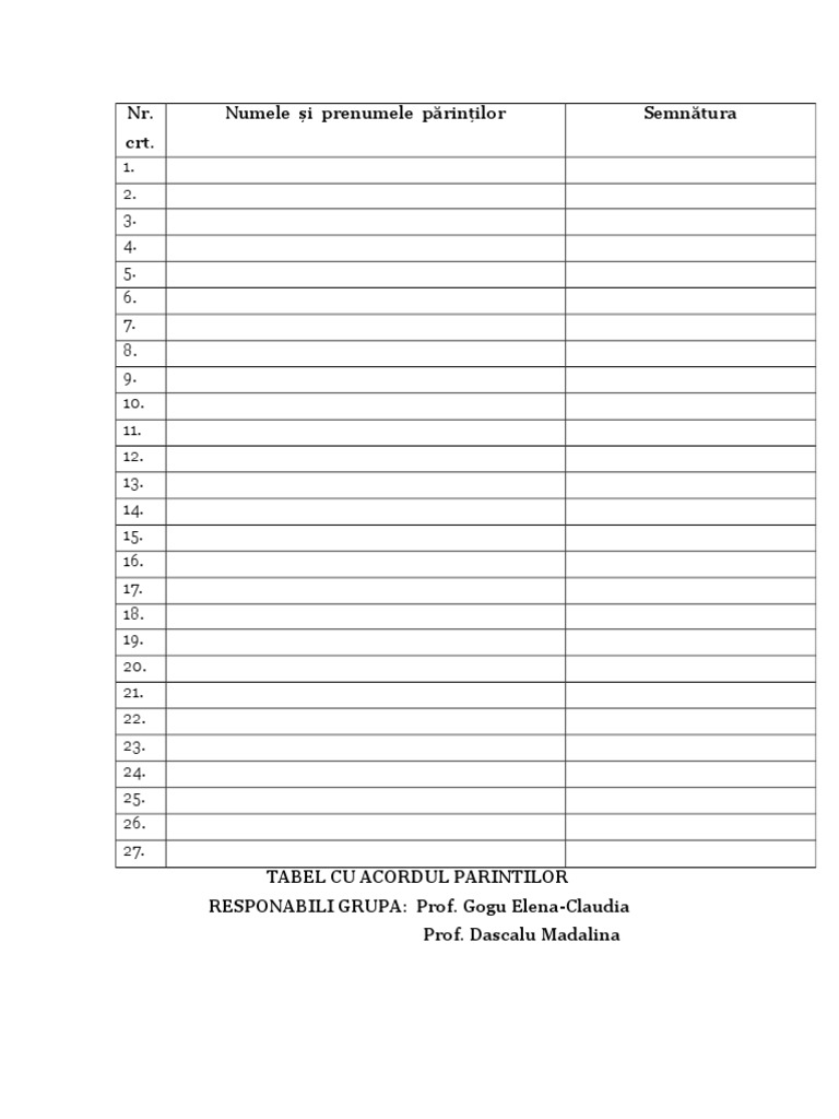 Tabel Acord Parinti | PDF