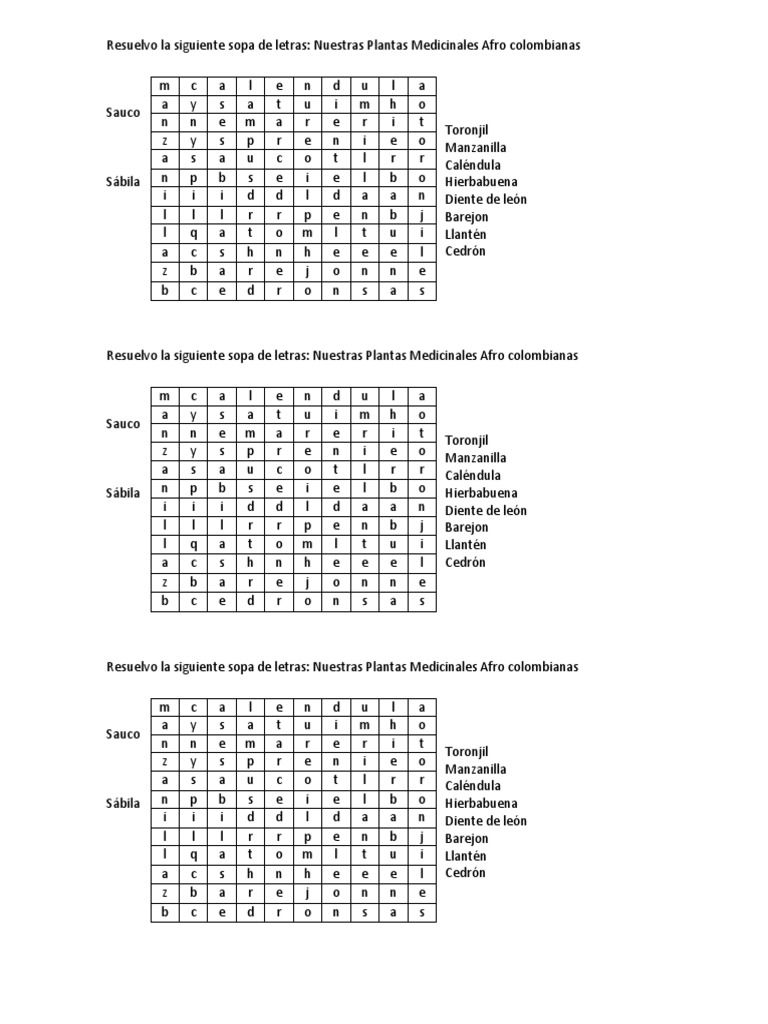 Sopa de Letras | PDF | Plantas comestibles | Hierbas y especias