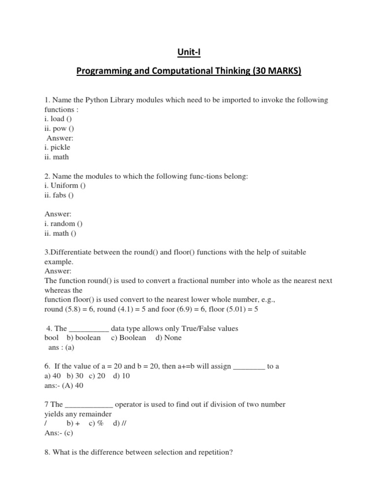 Unit-1 PCT | PDF | Parameter (Computer Programming) | Boolean Data Type