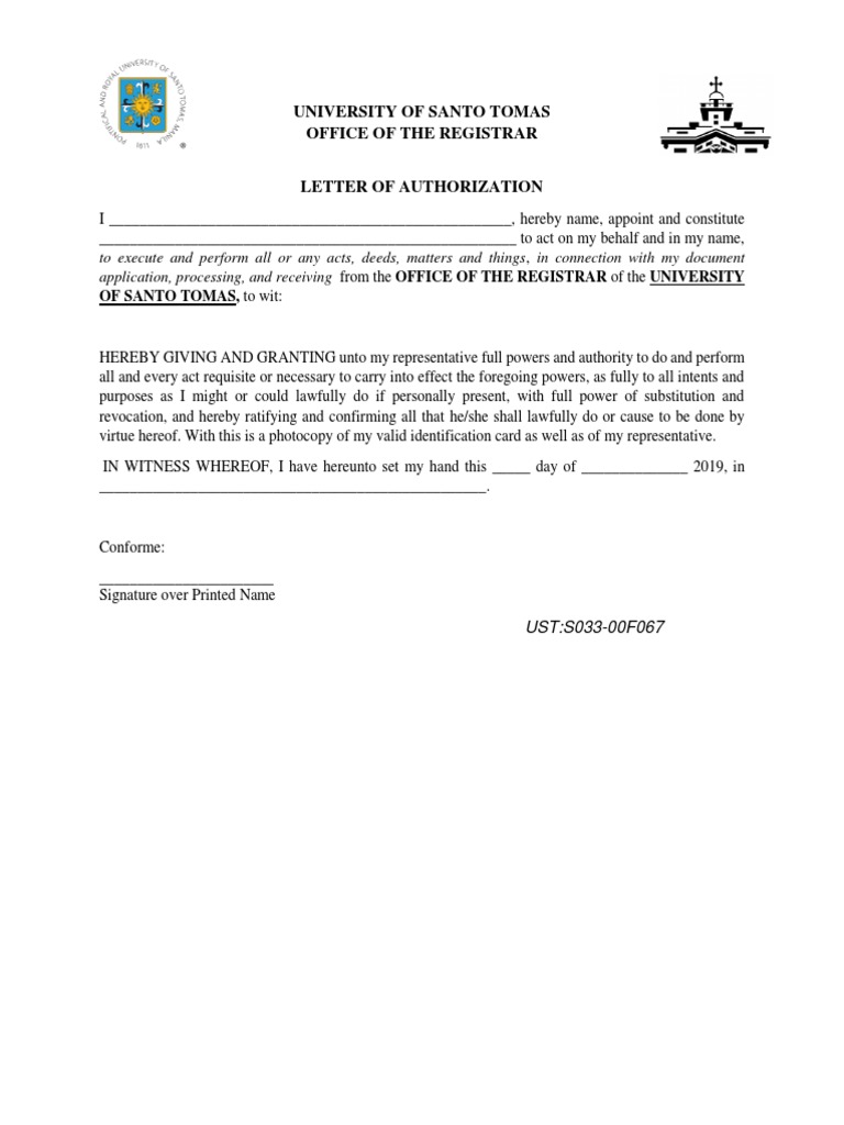 UST Authorization Letter Template | PDF