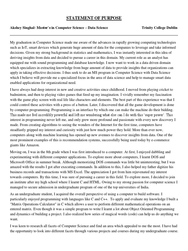 Sop TCD | Download Free PDF | Computer Science | Internet Of Things