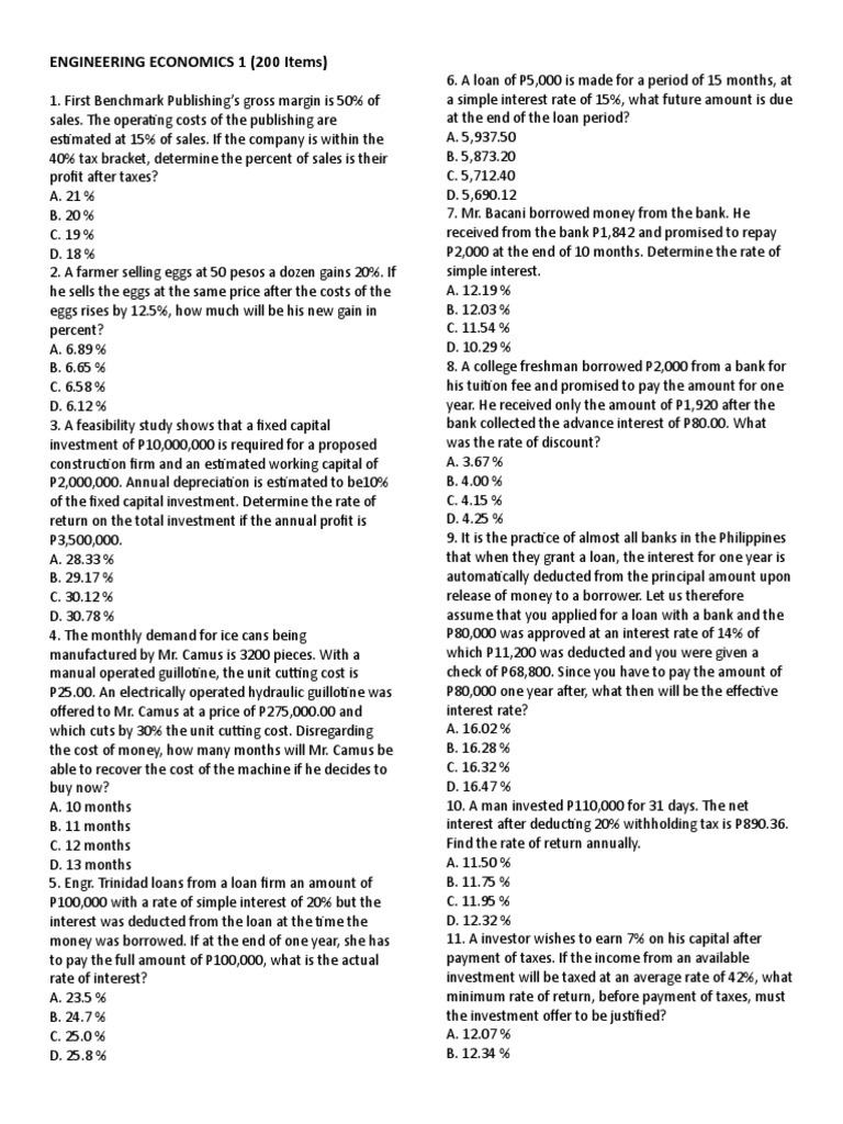 Engineering Economics Problem Set | PDF | Interest | Interest Rates