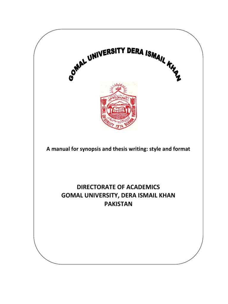 Gomal University Manual For Synopsis and Thesis Writing | PDF | Adjective | Thesis