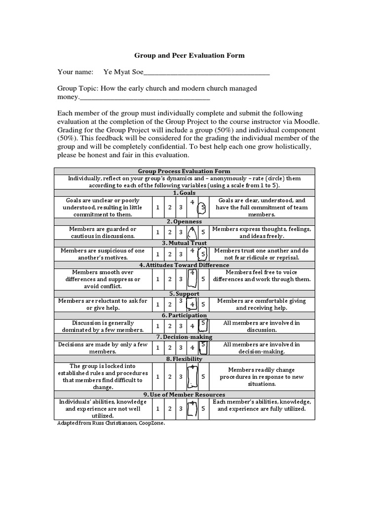 Group, Peer and Self Evaluation Form | PDF | Decision Making ...