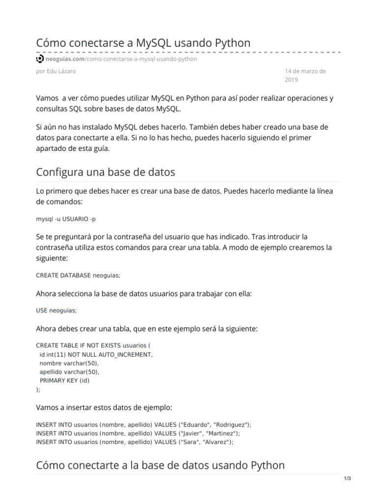 Cómo Conectarse A MySQL Usando Python | PDF | Mi sql | SQL