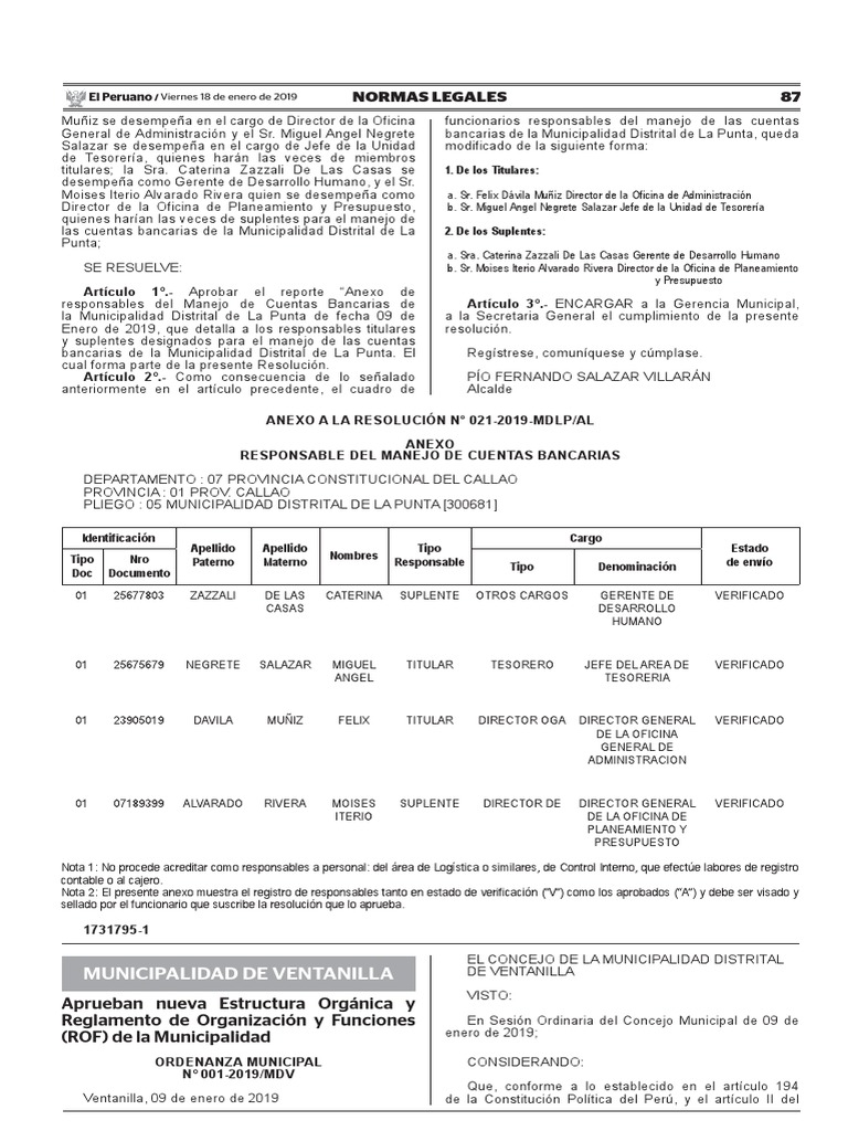 Reglamento Organizacion y Funciones Municipalidad de Ventanilla | PDF | Alcalde | Gobierno local