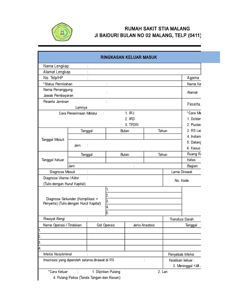 Form Ringkasan Masuk | PDF