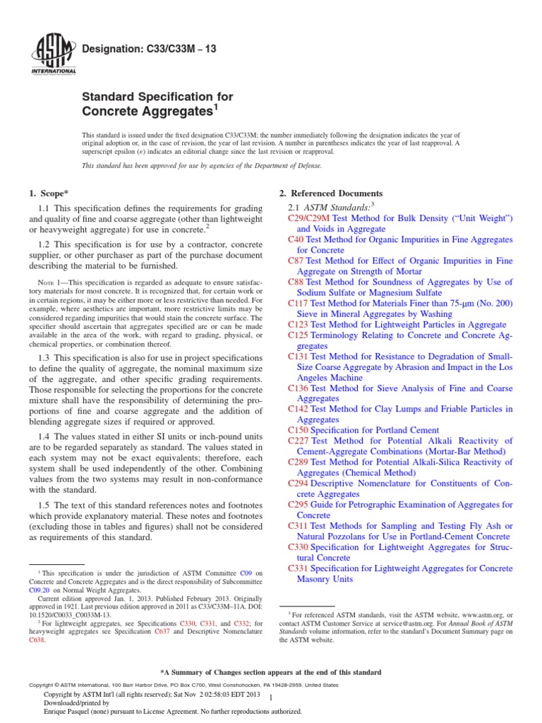 Astm C 33 | PDF | Construction Aggregate | Concrete