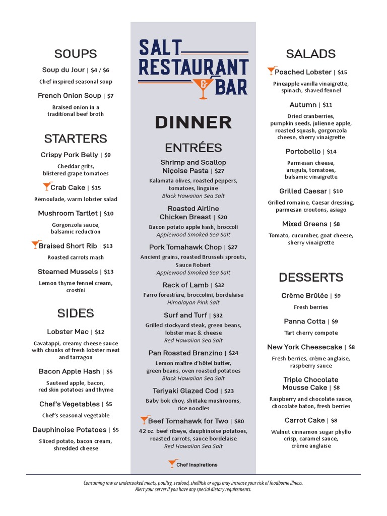 Salt Restaurant & Bar Dinner Menu | PDF | Salad | European Cuisine
