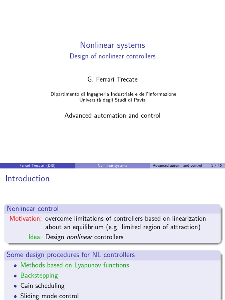 8-Nonlinear Control Handout | PDF | Control Theory | Theoretical Physics