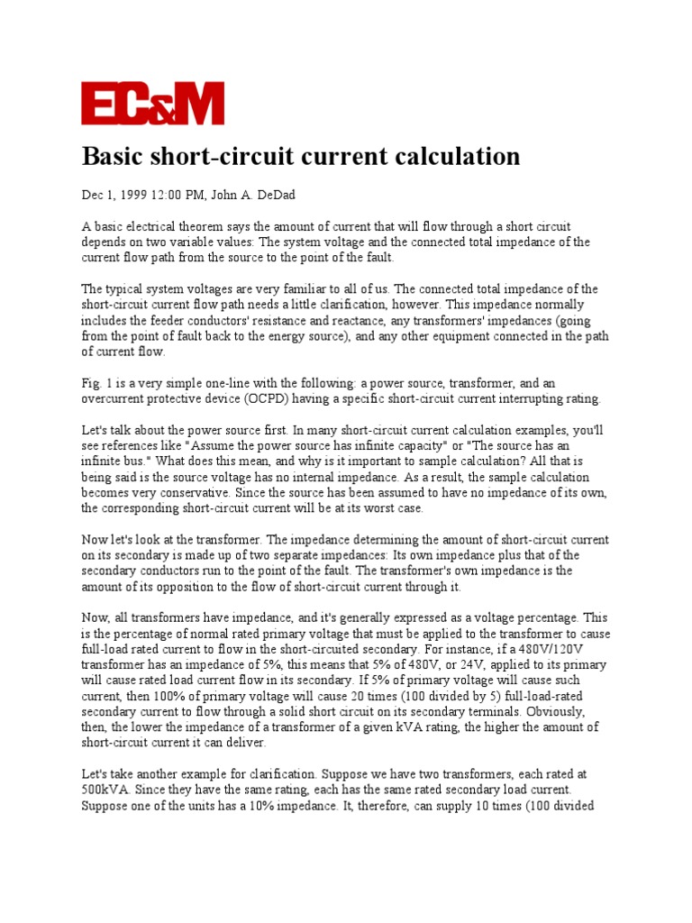 Basic Short Circuit Current Calculation Pdf Transformer