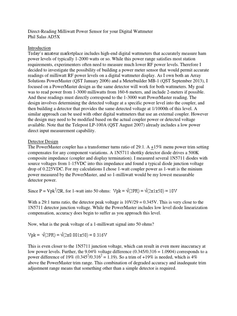 MW PWR Sensor | PDF | Detector (Radio) | Watt