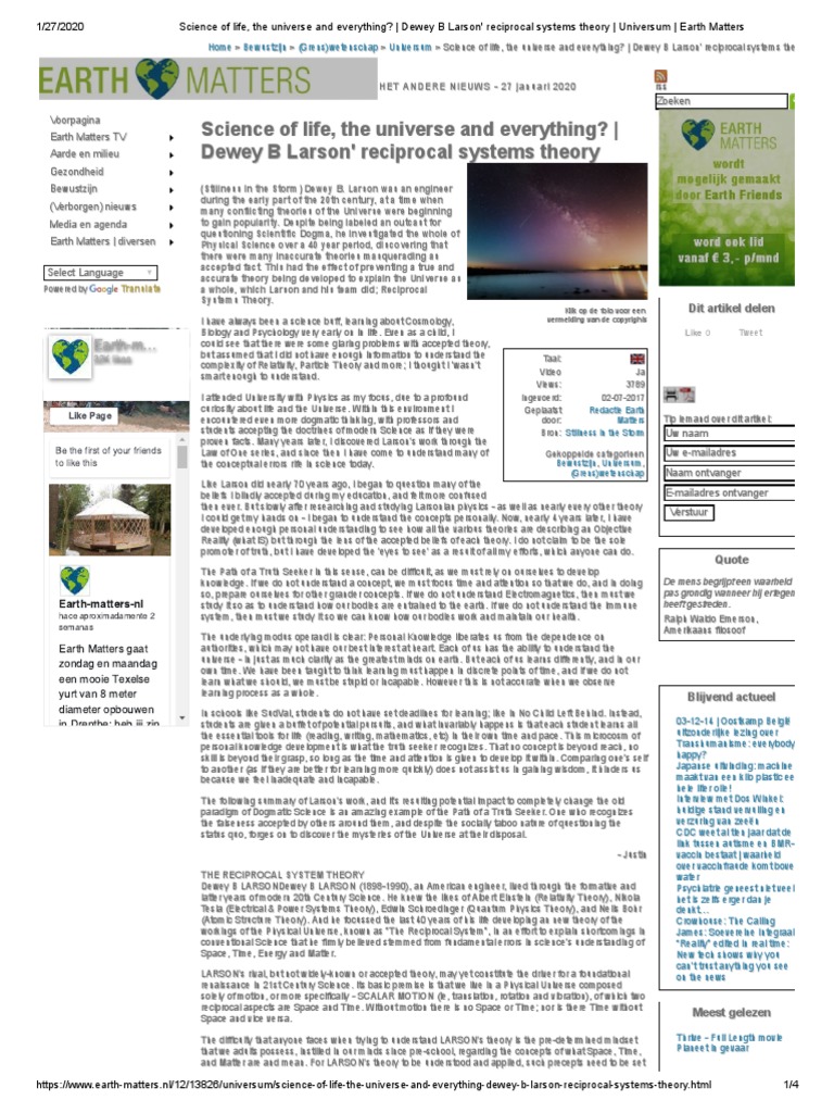 RST - EarthMatters - NL - Dewey B Larson' Reciprocal Systems Theory ...