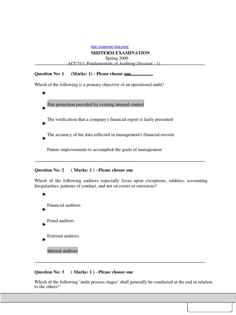 ACC311 Solved Midterm Paper | PDF | Internal Control | Audit