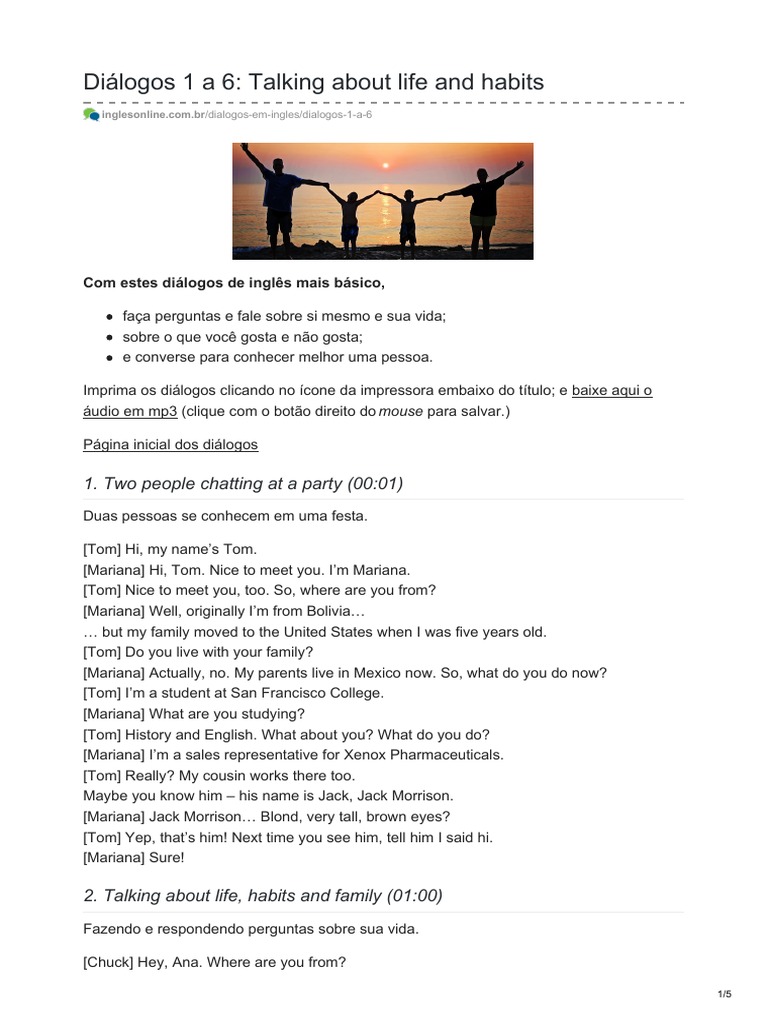 Diálogos 1 A 6 Talking About Life and Habits | PDF | Food And Drink | Foods