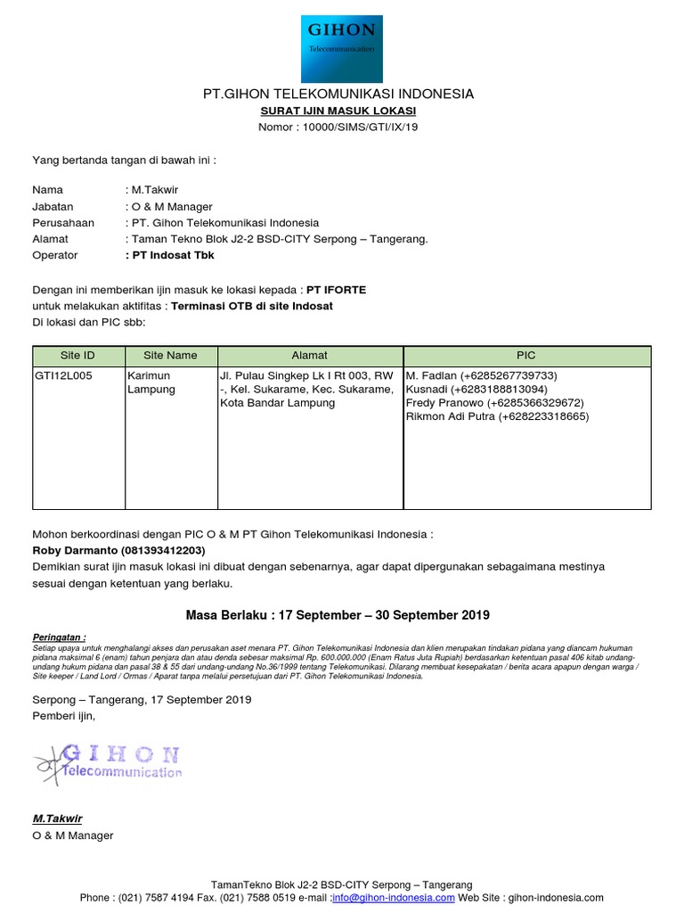 Contoh Permit Kerja | PDF