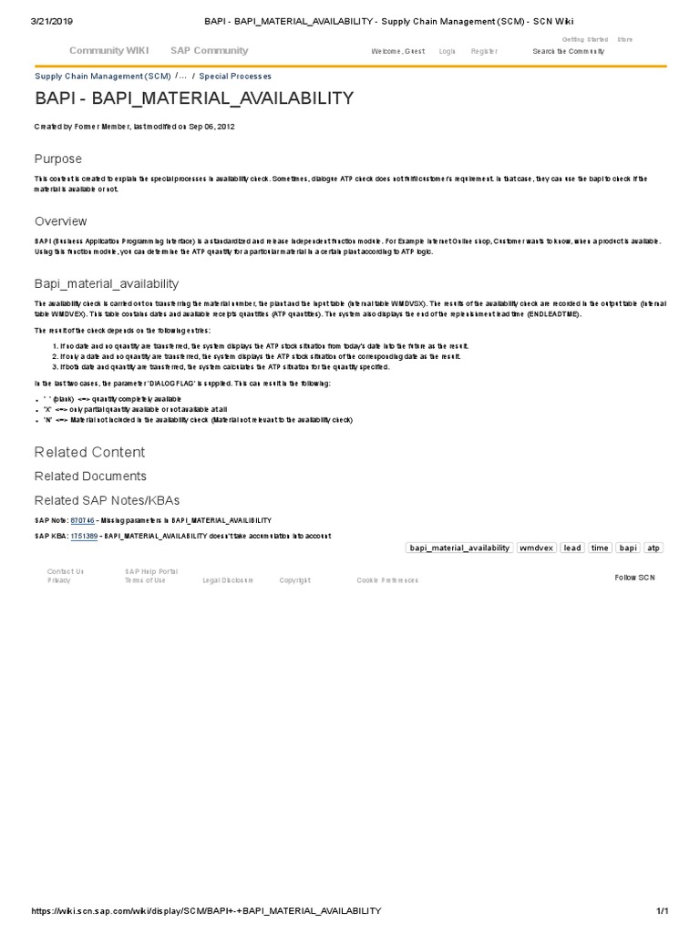 BAPI - BAPI - MATERIAL - AVAILABILITY - Supply Chain Management (SCM) - SCN Wiki | PDF | Wiki ...