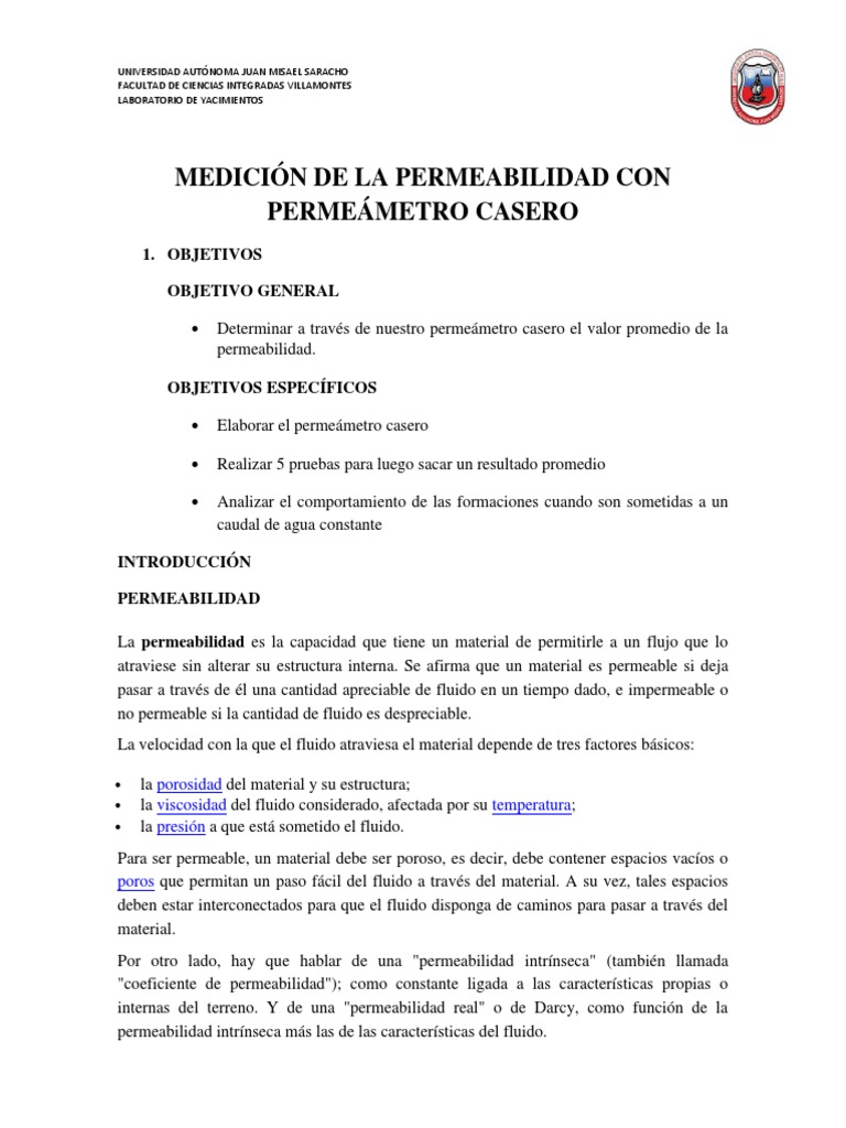 Medición de La Permeabilidad Con Permeámetro Casero | PDF ...