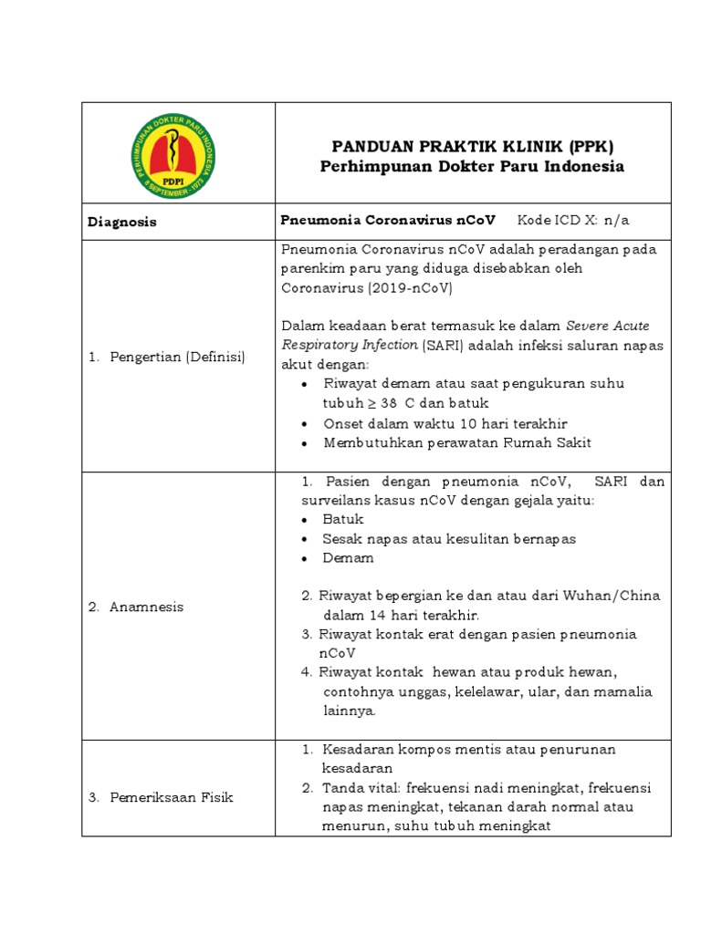 PPK Pneumonia nCoV PDPI PUSAT 2020 | PDF