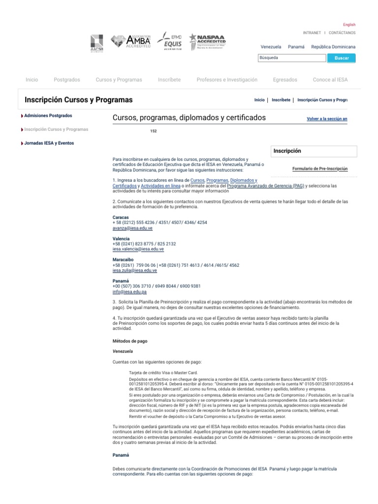 Inscripción Cursos y Programas - IESA Escuela de gerencia con cuatro acreditaciones ...
