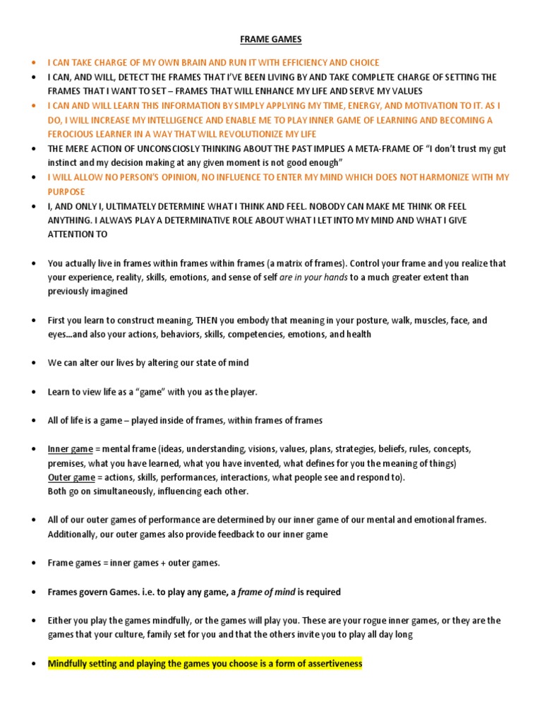 Frame Games - Summary | PDF | Mind | Emotions