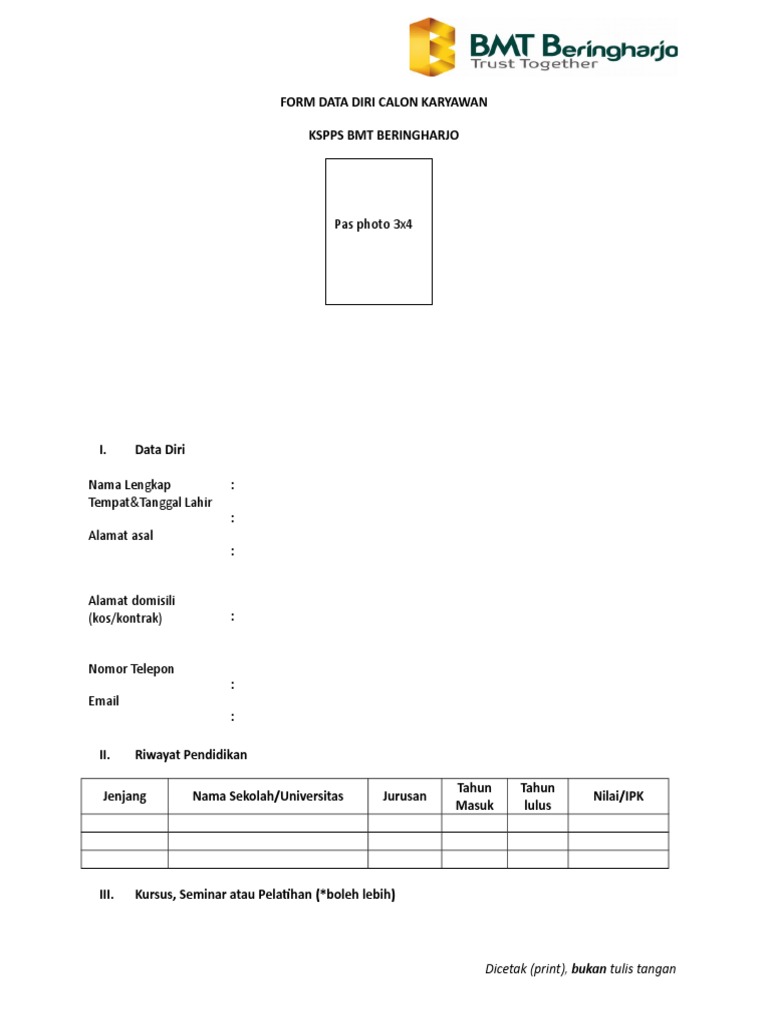 Form Data Diri Calon Karyawan | PDF