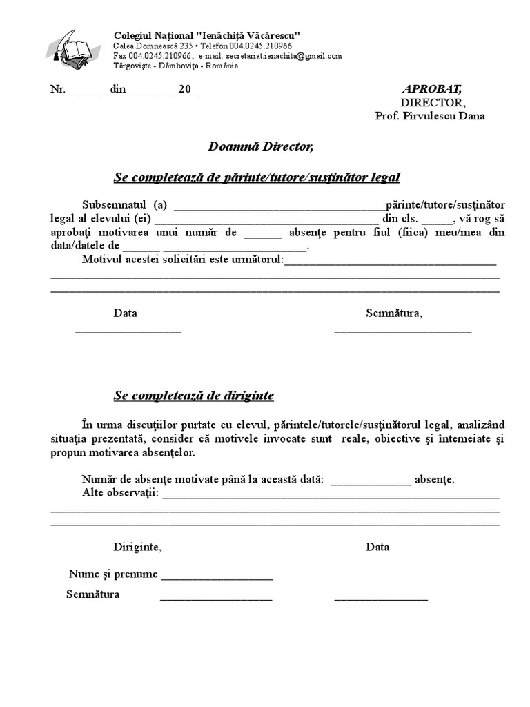 Cerere Motivare Absente - Ore | PDF