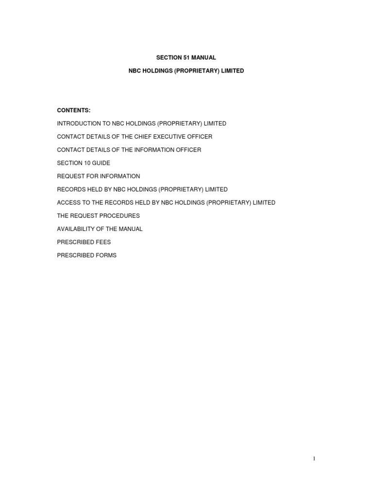 Section 51 Manual NBC Holdings (Proprietary) Limited | PDF | Insurance ...