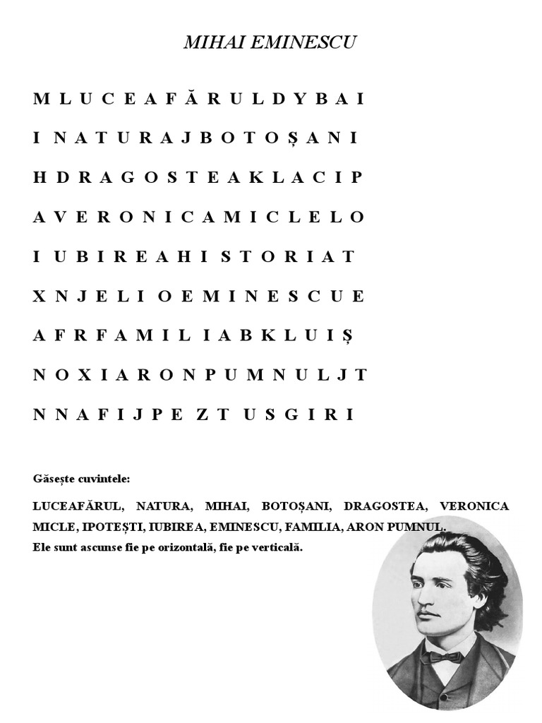 MIHAI EMINESCU Fișă de Lucru | PDF