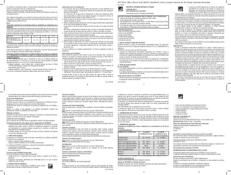 Prospecto Octaplex Varifarma | PDF | Coagulación | Medicamentos con receta