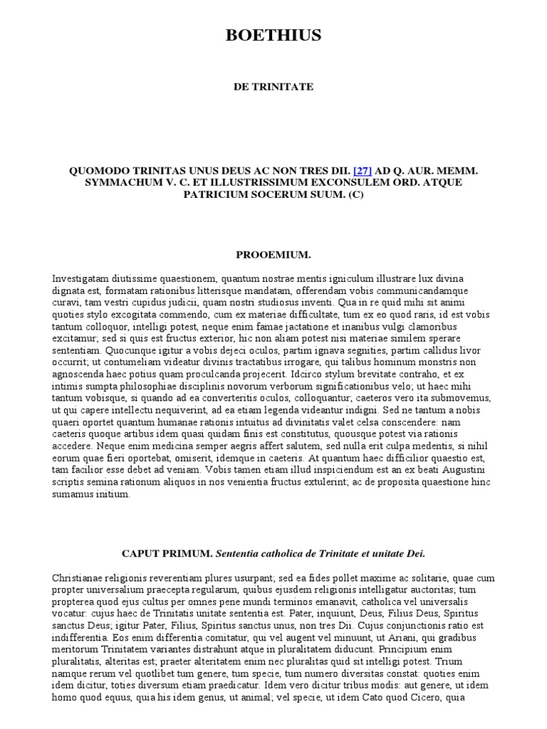 Boethius - de Trinitate Cum Commentario Gilberti Porretani | PDF