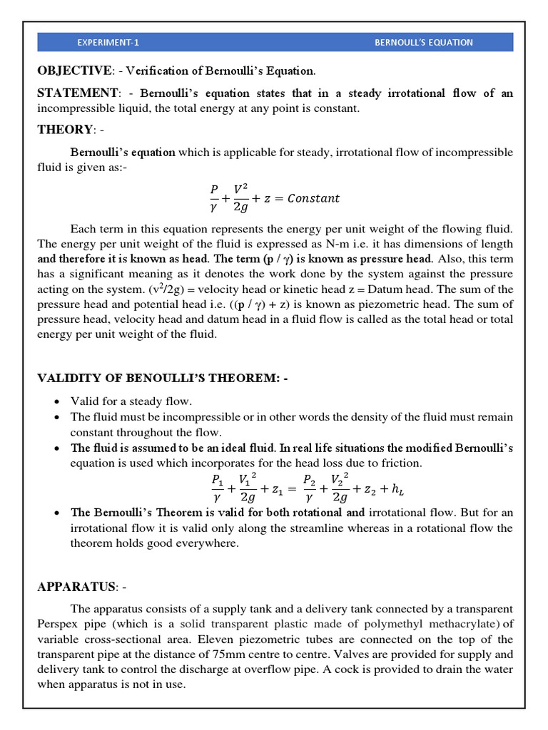 1.bernoullis Theory | PDF | Fluid Dynamics | Pump
